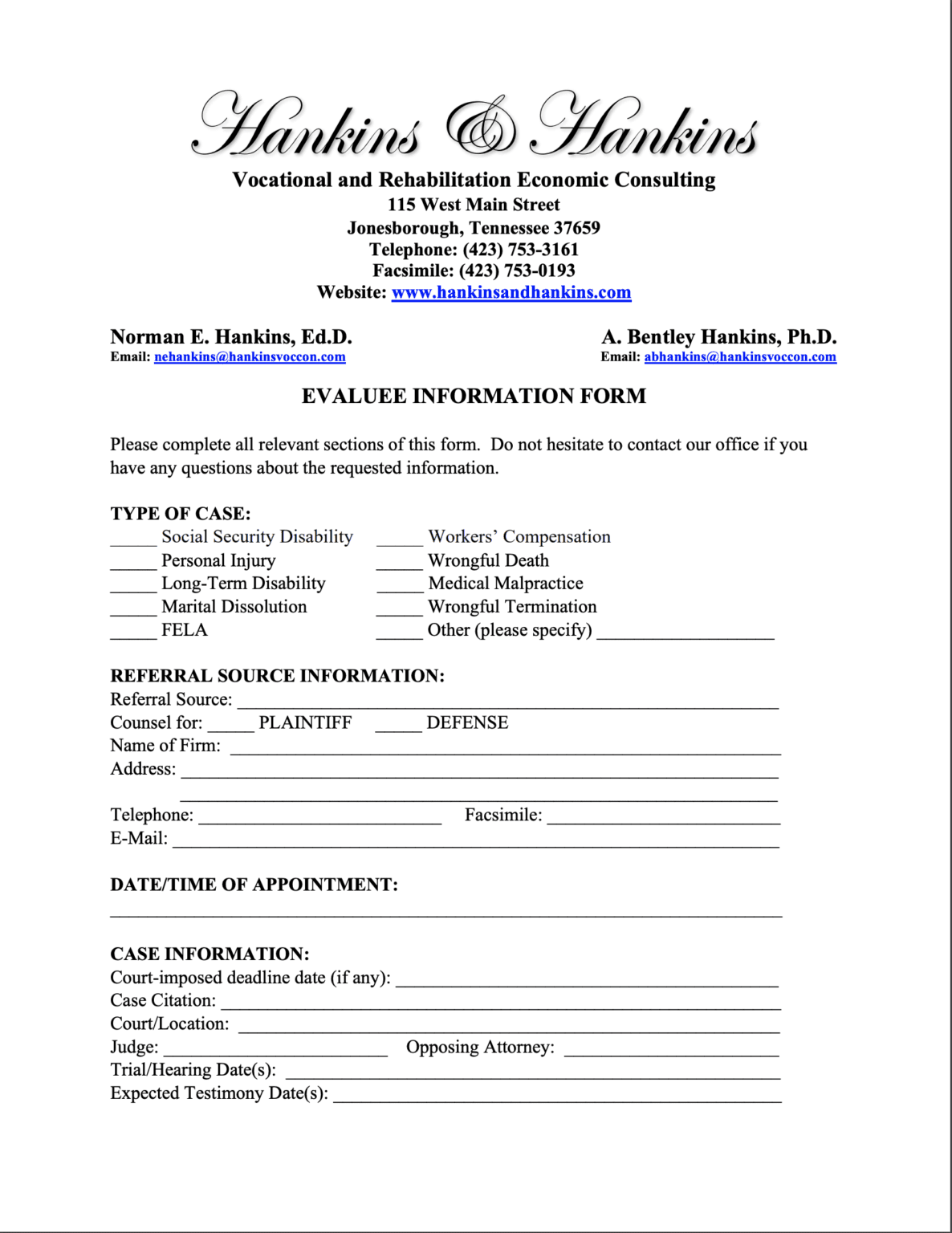 Forms Vocational Rehabilitation Experts | Hankins & Hankins Vocational ...